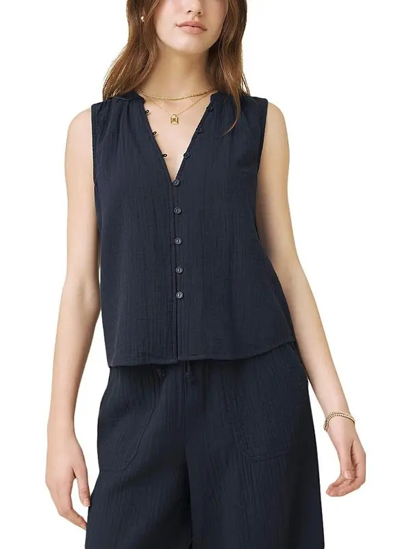 Splendid Ava Gauze Button Front Tank - Navy