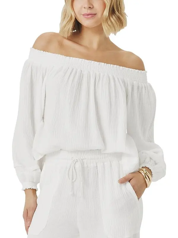 Splendid Ava Gauze Off-the-shoulder Top - White