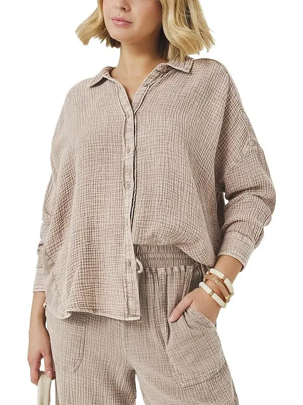 Splendid Ava Gauze Button Down Shirt - Light Wicker