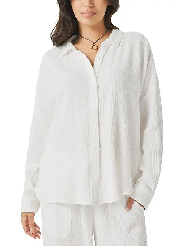Splendid Ava Gauze Button Down Shirt - White