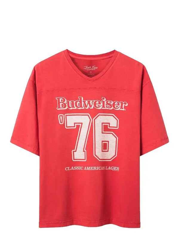 Junk Food Clothing Budweiser King Of Beers '76 Hockey T-shirt - Washed Red