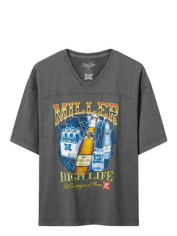 Junk Food Clothing Miller High Life Lightning Bottles V-neck Hockey T-shirt - Vintage Black