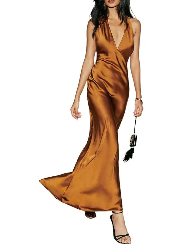 REFORMATION Daniela Silk Dress - Copper