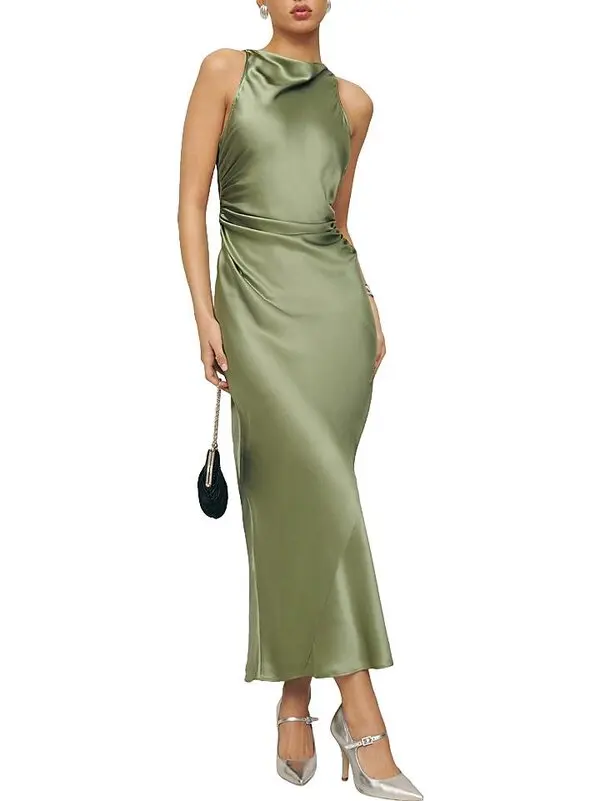 REFORMATION Casette Silk Dress - Artichoke