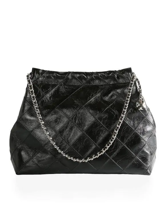 Tory Burch Fleming Distressed Hobo Bag - Black