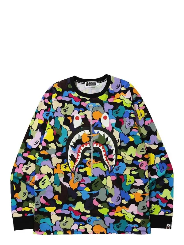 A BATHING APE Camo Shark Long Sleeve Tee Shirt - Black