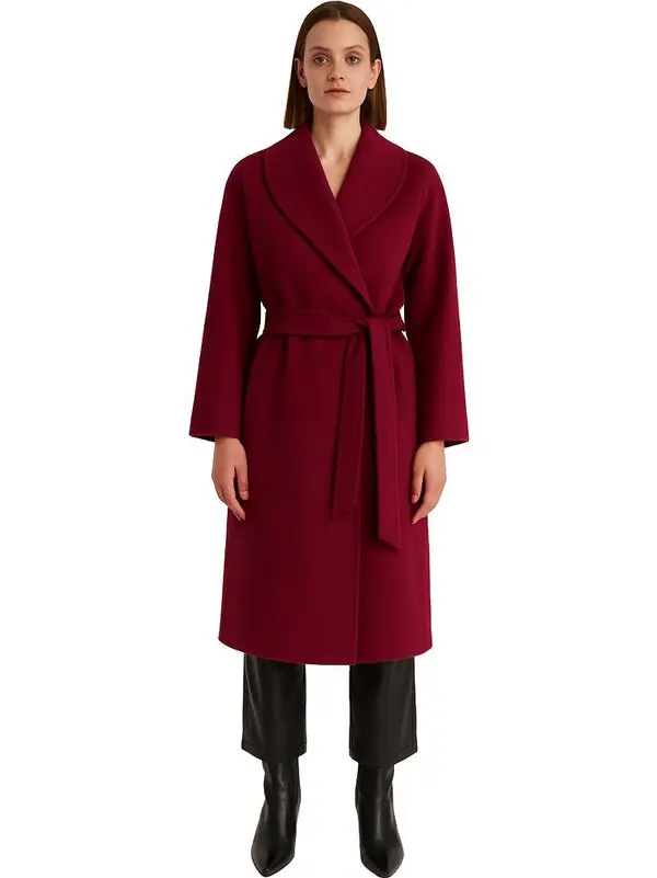 1982 Cashmere Hooded Wrap Coat - Bordeaux