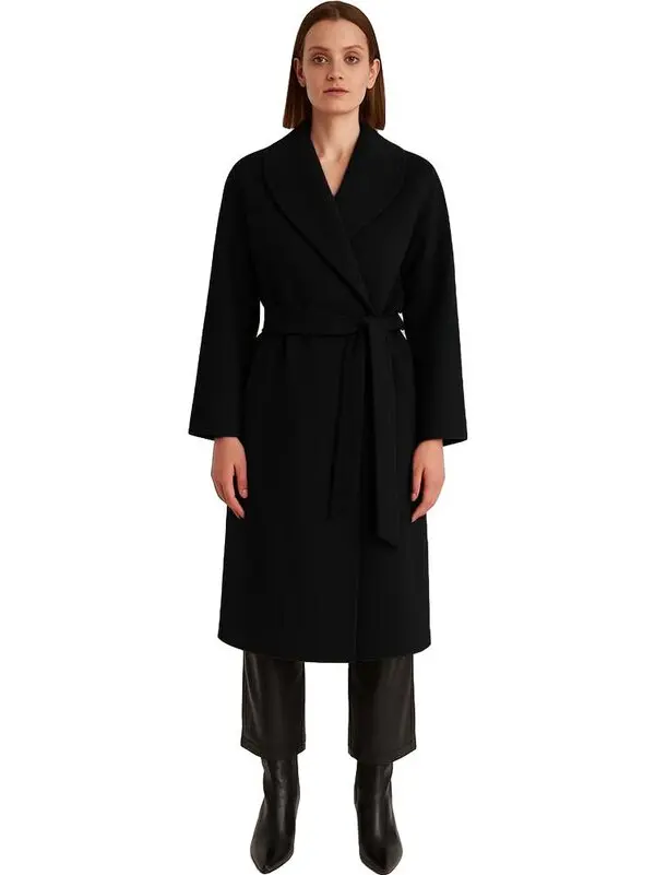 1982 Cashmere Hooded Wrap Coat - Charcaol