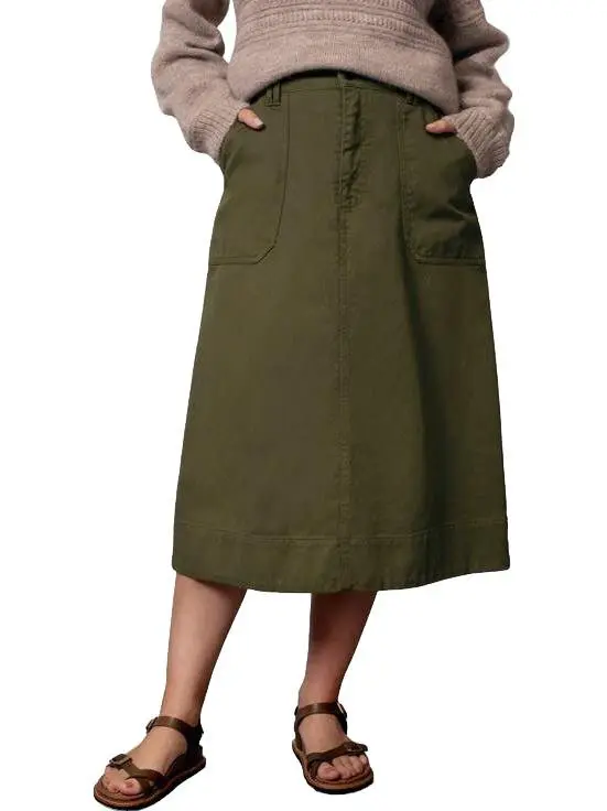 CELTIC & CO. Cotton Twill Midi A-line Skirt - Dark Olive