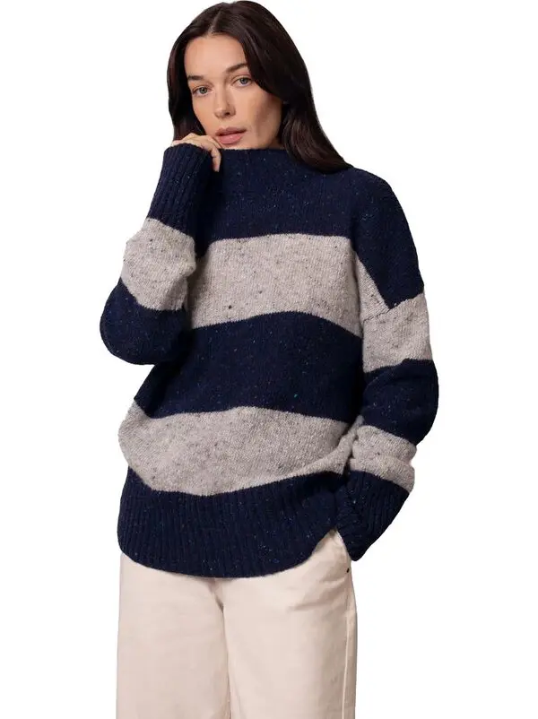 CELTIC & CO. Colourblock Donegal Wool Funnel Neck Sweater - Navy/oatmeal