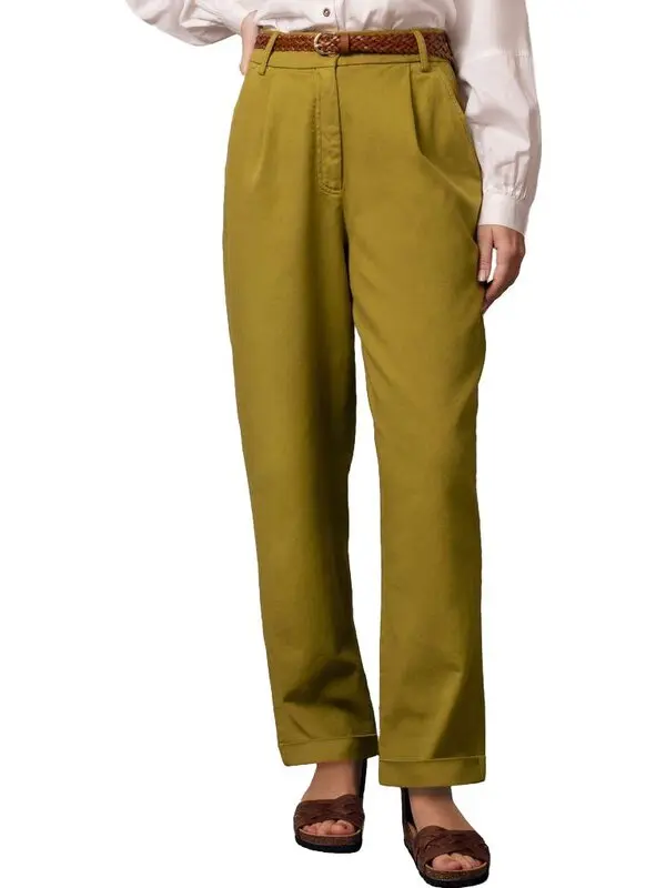 CELTIC & CO. Tapered Pleat Front Pants - Green Ochre