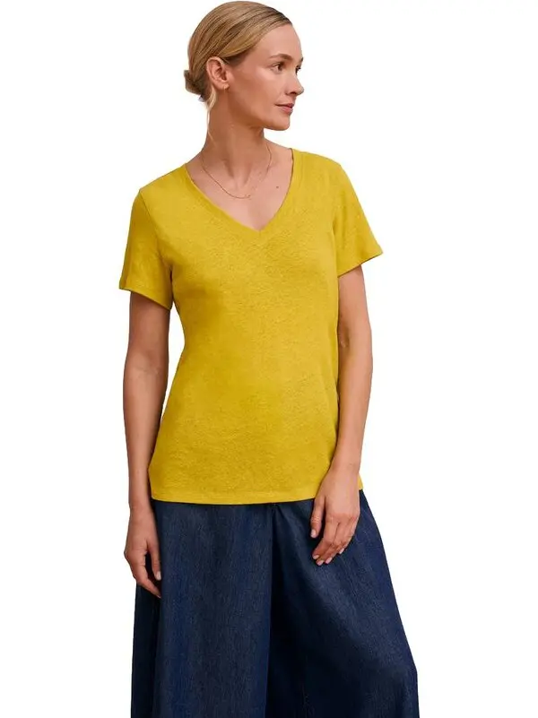 CELTIC & CO. Relaxed V-neck Linen Blend T-shirt - Golden Olive