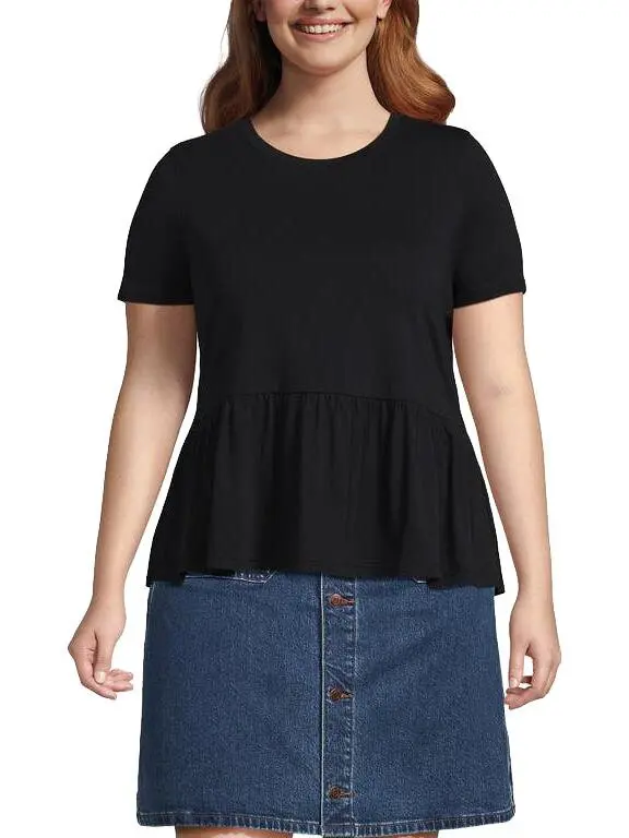 LANDS' END Short Sleeve Peplum Tee - Black