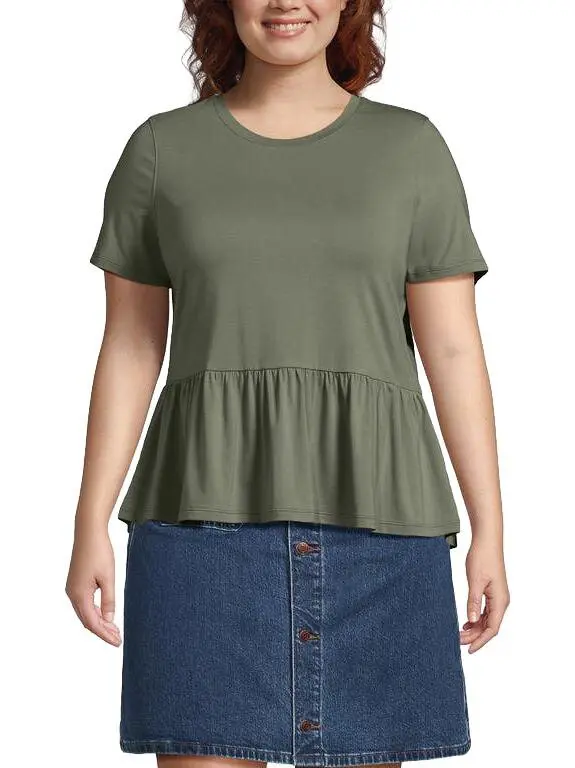 LANDS' END Short Sleeve Peplum Tee - Sage