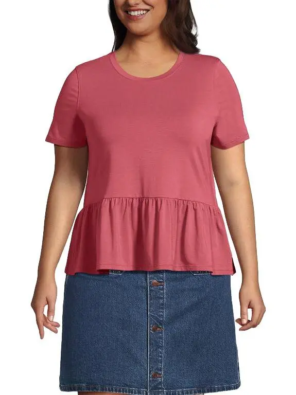 LANDS' END Short Sleeve Peplum Tee - Soft Mojave Rose