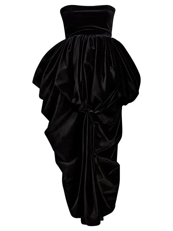 Khaite Bronte Ruffled Velvet Midi Dress - Black