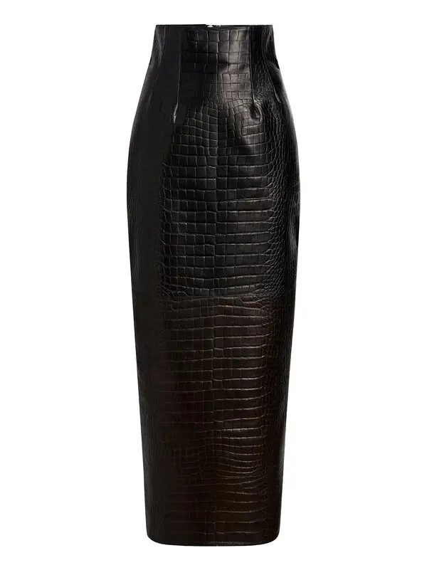 Khaite Loxley Alligator-embossed Leather Maxi Skirt - Black