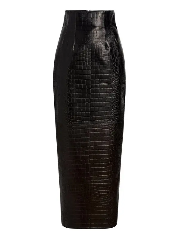Khaite Loxley Alligator-embossed Leather Maxi Skirt - Black