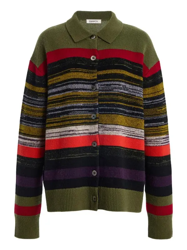 ZANKOV Cashmere Striped Polo Cardigan - Stripe