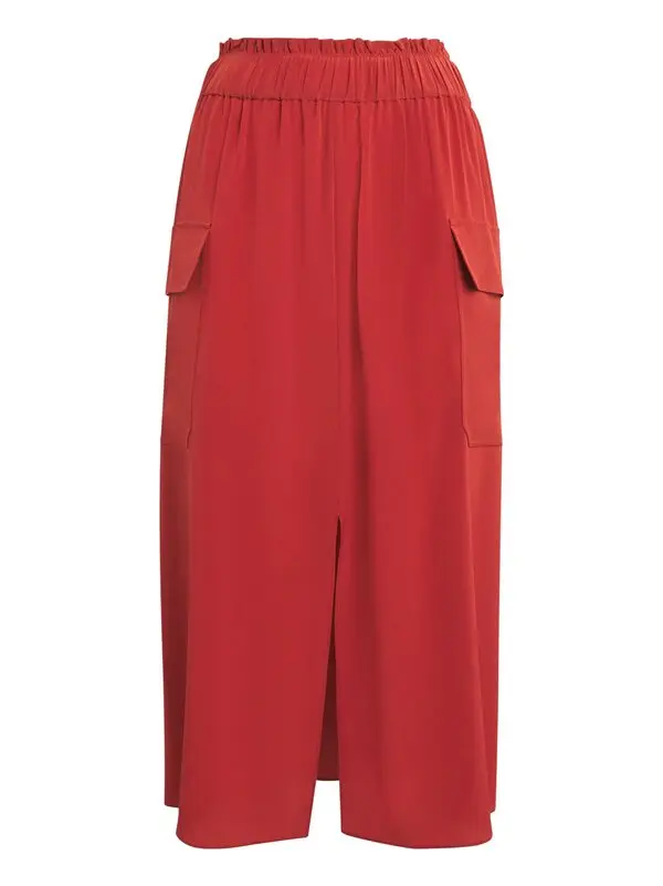 JOSEPH Silk Charai Midi Skirt - Red