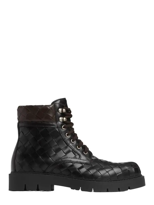 Bottega Veneta Leather Intrecciato Lace-up Boots - Brown