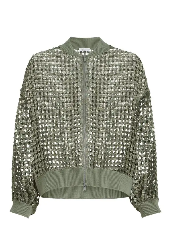 Brunello Cucinelli Sequin Mesh Cardigan - Green