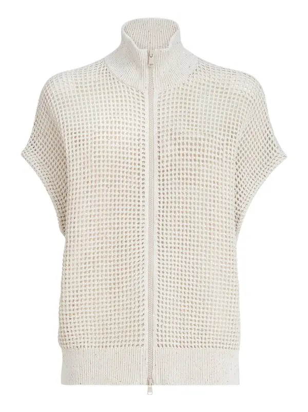 Brunello Cucinelli Cotton-blend Short-sleeve Cardigan - Beige