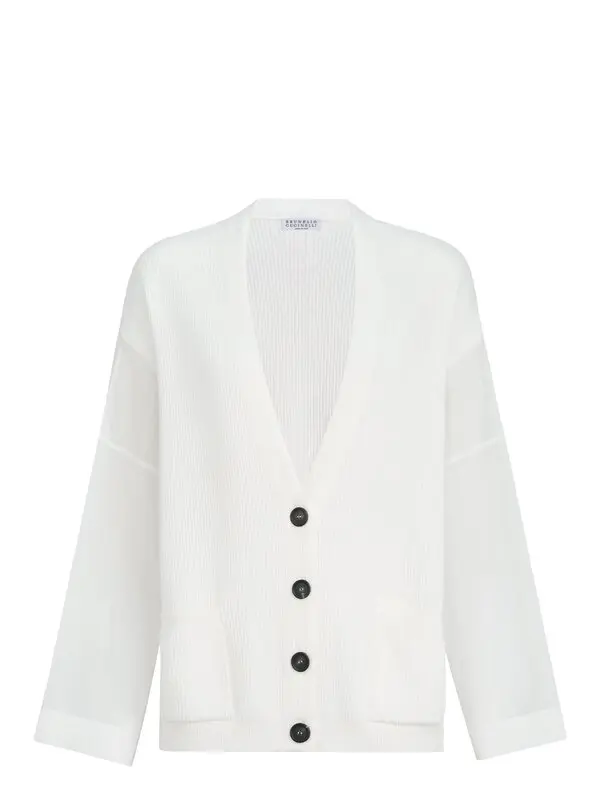 Brunello Cucinelli Cotton Organza-sleeve Cardigan - White