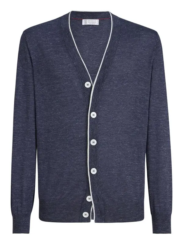 Brunello Cucinelli Cashmere-silk-linen V-neck Cardigan - Blue