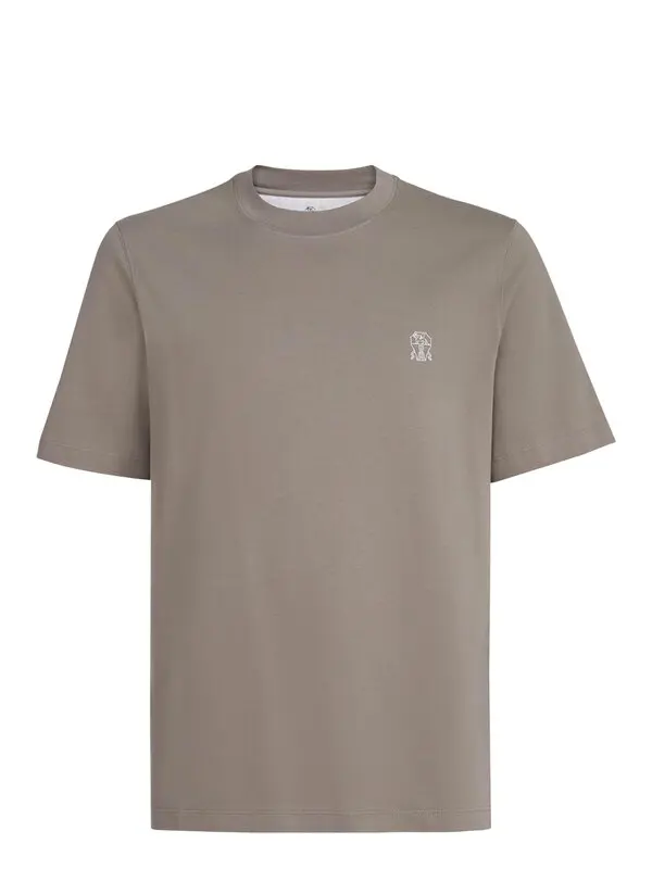 Brunello Cucinelli Cotton Logo T-shirt - Brown