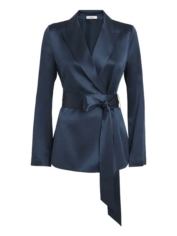 JOSEPH Silk Satin Archer Wrap Jacket - Blue