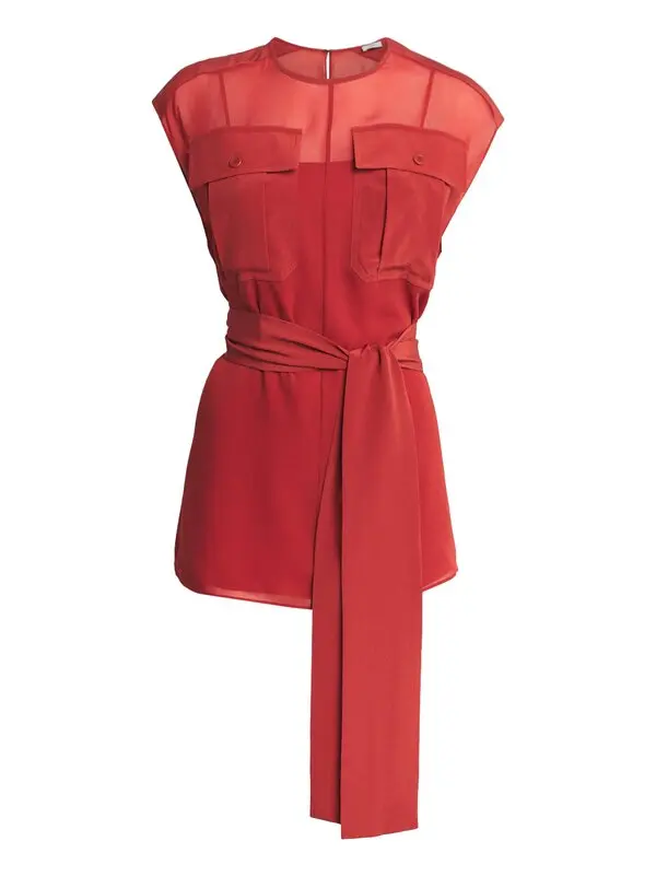 JOSEPH Crepe De Soie Silk Kniza Blouse - Red