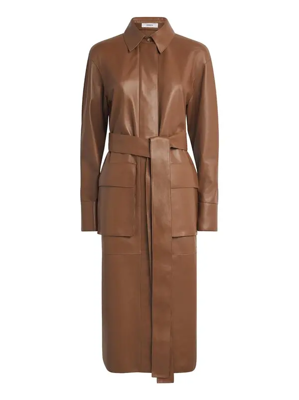 JOSEPH Okabe Nappa Leather Trench Coat - Brown