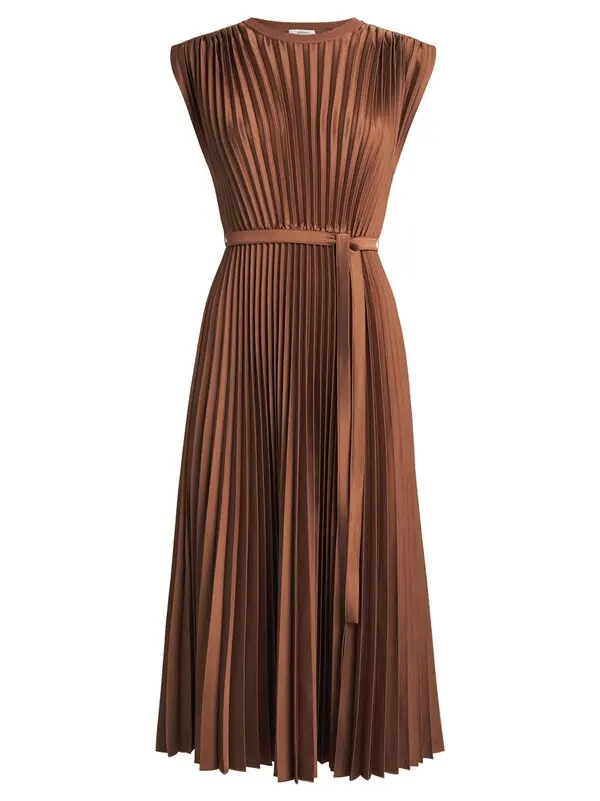 JOSEPH Crepe Plissé Volta Midi Dress - Brown