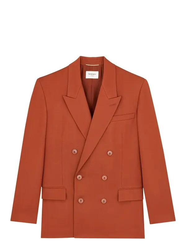 Saint Laurent Wool Gabardine Double-breasted Blazer - Red