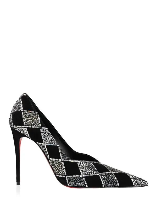 CHRISTIAN LOUBOUTIN Doria Suede Crystal-check Pumps 100 - Black