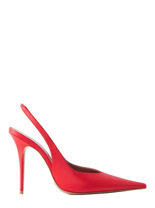 Amina Muaddi Anok Satin Slingback Pumps - Red