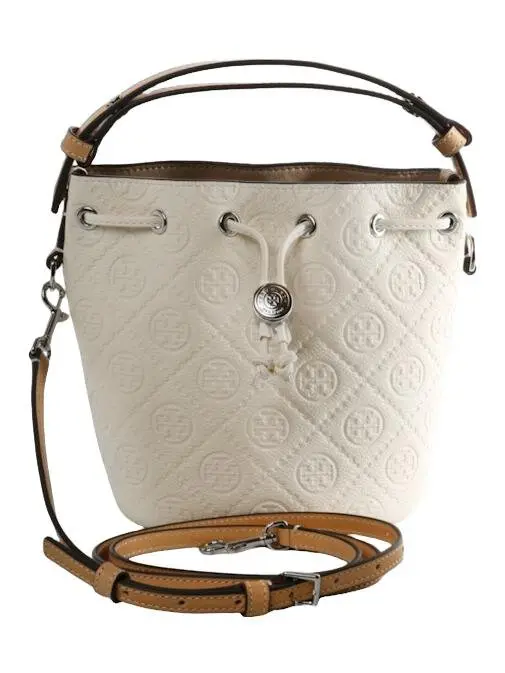 Tory Burch T Monogram Pebble Mini Bucket Bag - Warm White