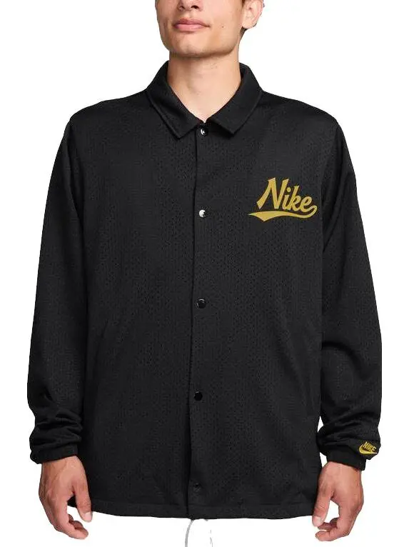 Nike Logo Detail Mesh Coach Jacket - Black/saffron Quartz