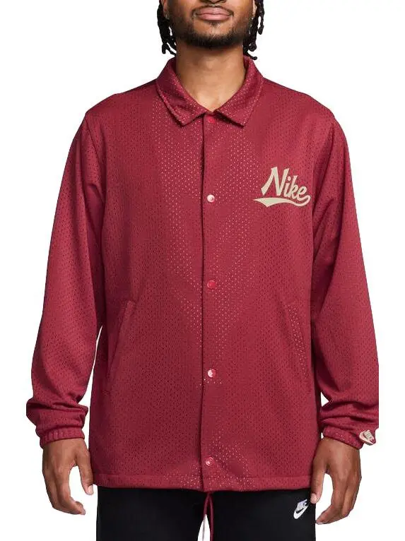 Nike Logo Detail Mesh Coach Jacket - Team Crimson/light Khaki