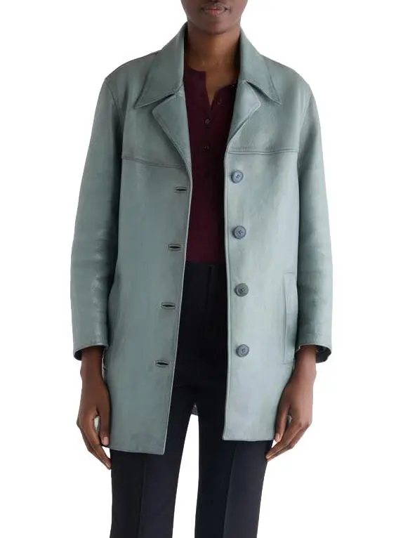 Chloé Waxy Leather Coat - Faded Blue