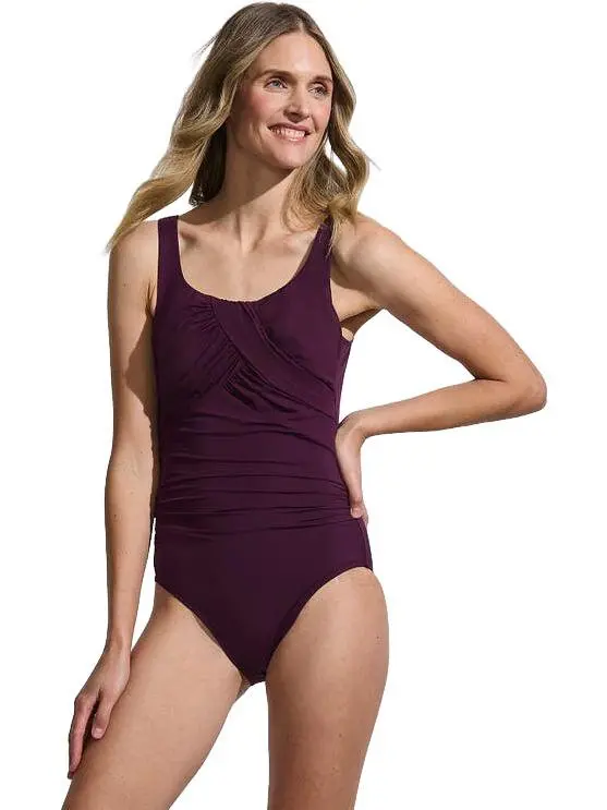 LANDS' END Slendersuit Carmela One-piece Swimsuit - Dark Wine