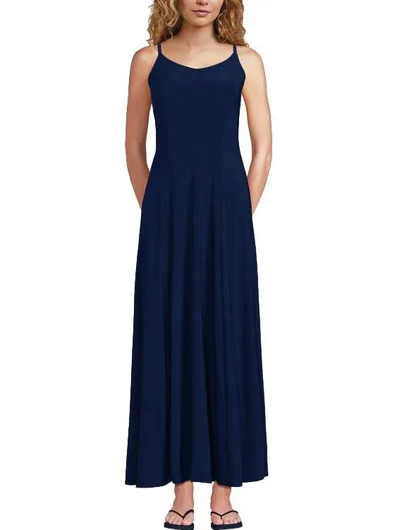 LANDS' END Silky Knit Godet Maxi Dress - Deep Sea Navy