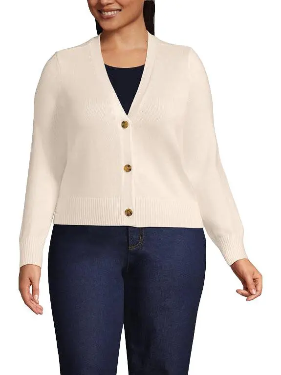 LANDS' END Drifter V-neck Dress Cardigan Sweater - Fresh Ivory