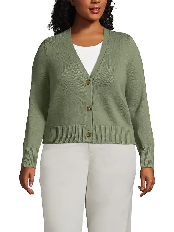 LANDS' END Drifter V-neck Dress Cardigan Sweater - Sage
