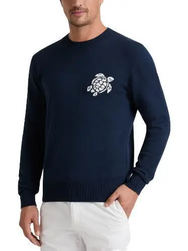 Vilebrequin Crewneck Cotton And Cashmere Sweater With Applique - Navy
