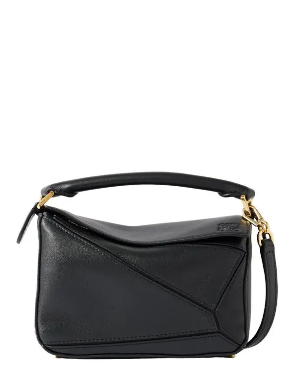 Loewe Featherlight Puzzle Mini Textured-leather Shoulder Bag - Black