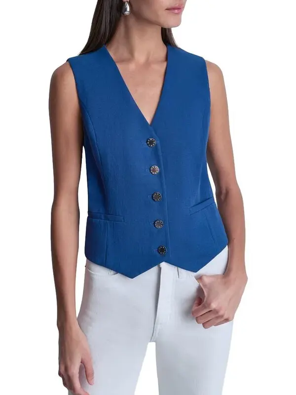 Dkny Cotton Blend Pique Vest - Admiral