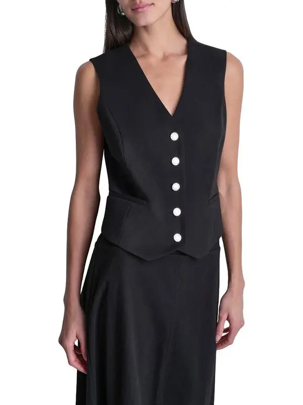 Dkny Cotton Blend Pique Vest - Black
