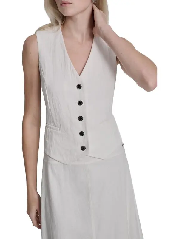 Dkny Cotton Blend Pique Vest - Ivory